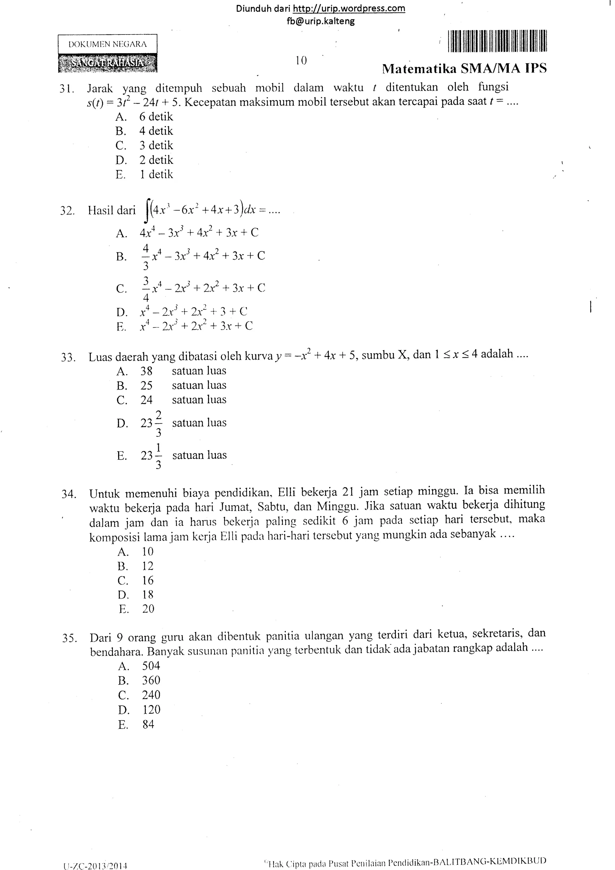 Soal un matematika ips sma tahun 2014 9 | PDF