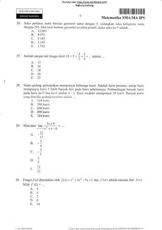 Soal un matematika ips sma tahun 2014 9 | PDF