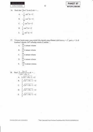 Soal Ujian Nasional Matematika SMA/MA Paket 57 Tahun Pelajaran 2010/2011 | PDF