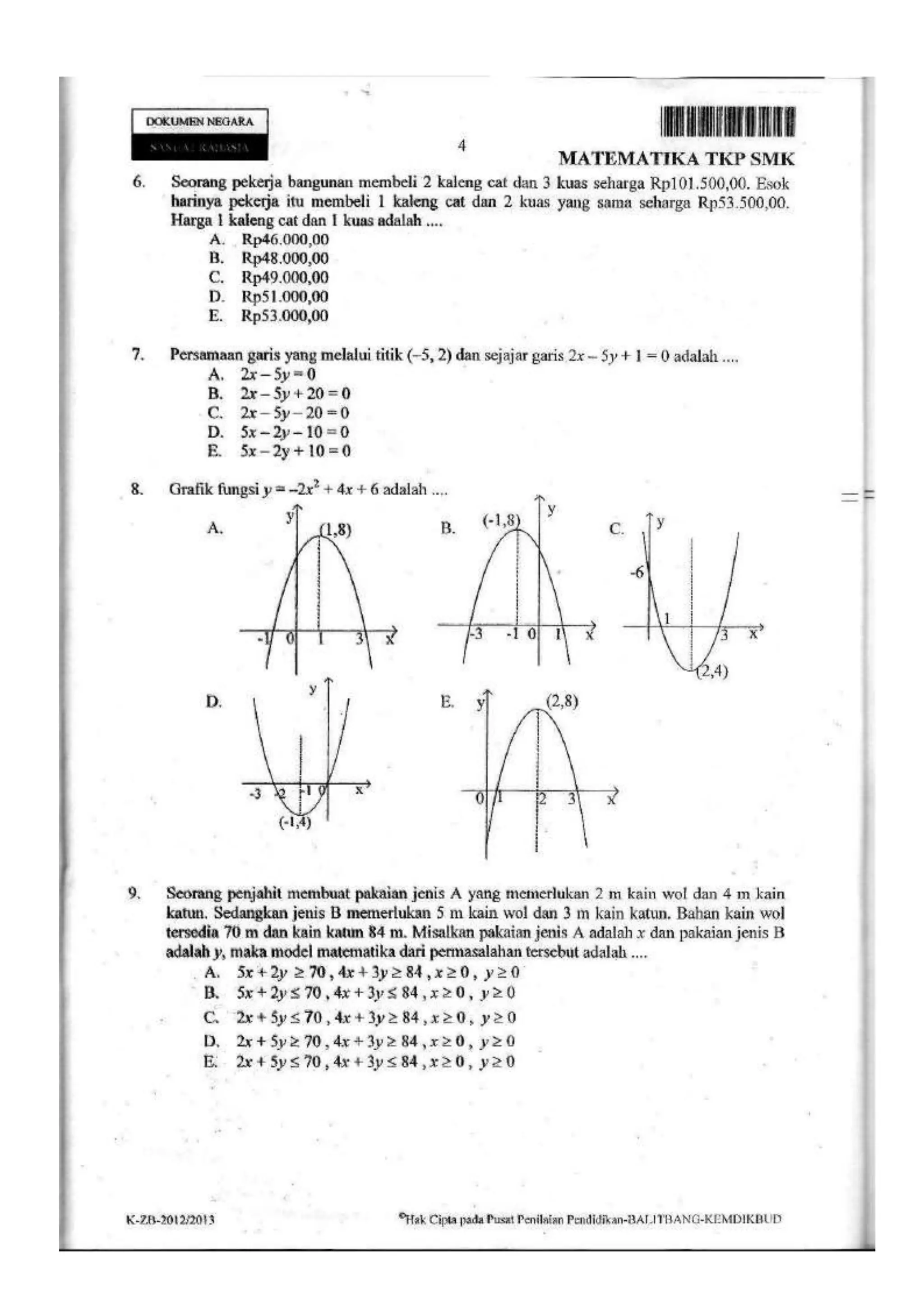Soal un matematika smk | DOCX