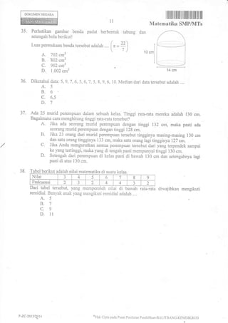Soal un matematika smp 2014 paket 1 | PDF
