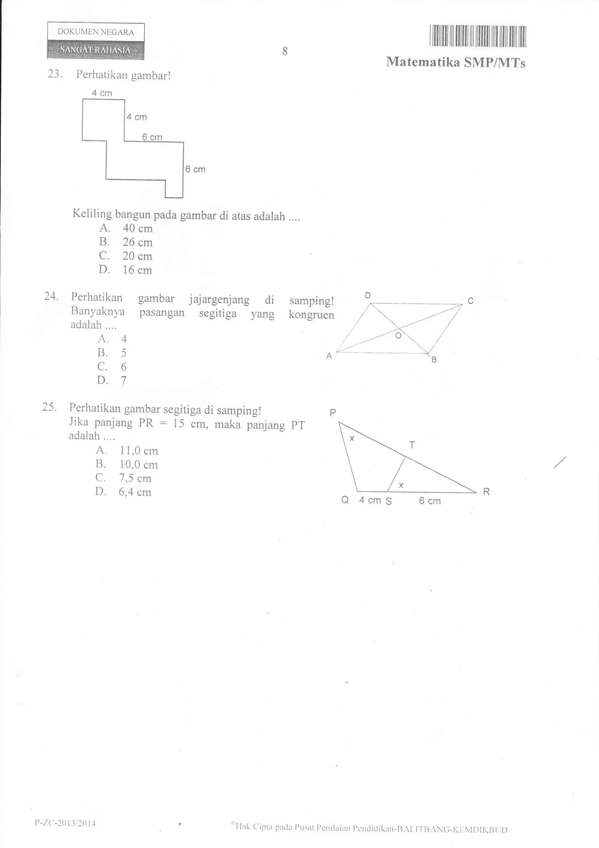 Soal un matematika smp 2014 paket 10 | PDF
