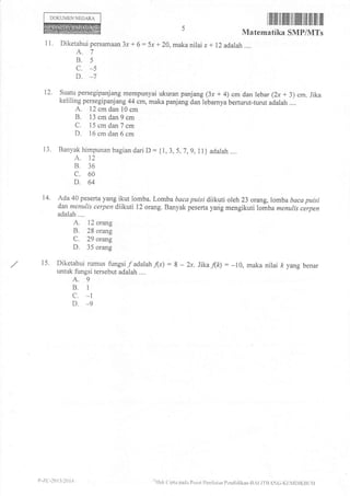 Soal un matematika smp 2014 paket 10 | PDF
