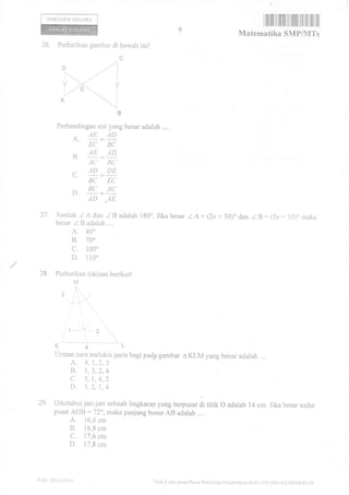 Soal un matematika smp 2014 paket 10 | PDF