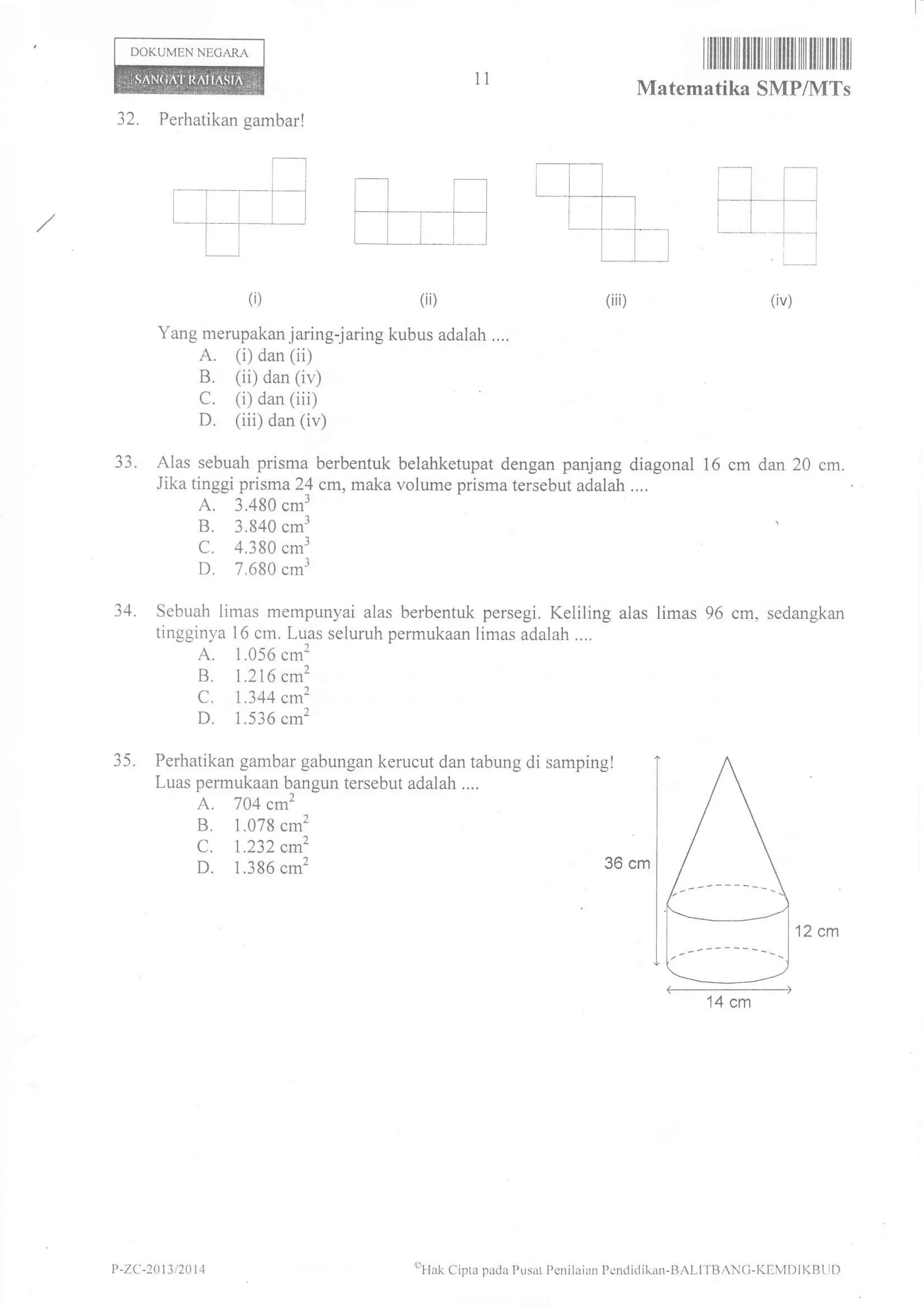Soal un matematika smp 2014 paket 11 | PDF | Free Download