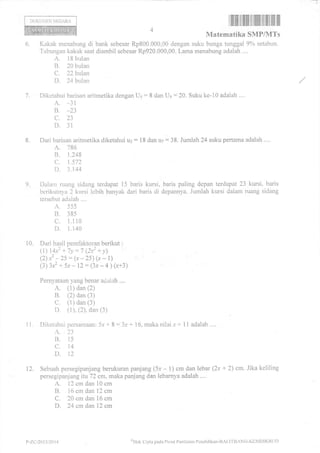 Soal un matematika smp 2014 paket 11 | PDF