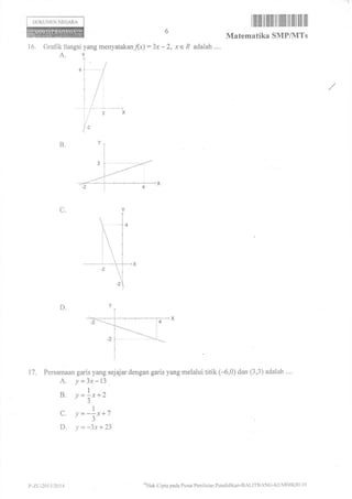 Soal un matematika smp 2014 paket 11 | PDF