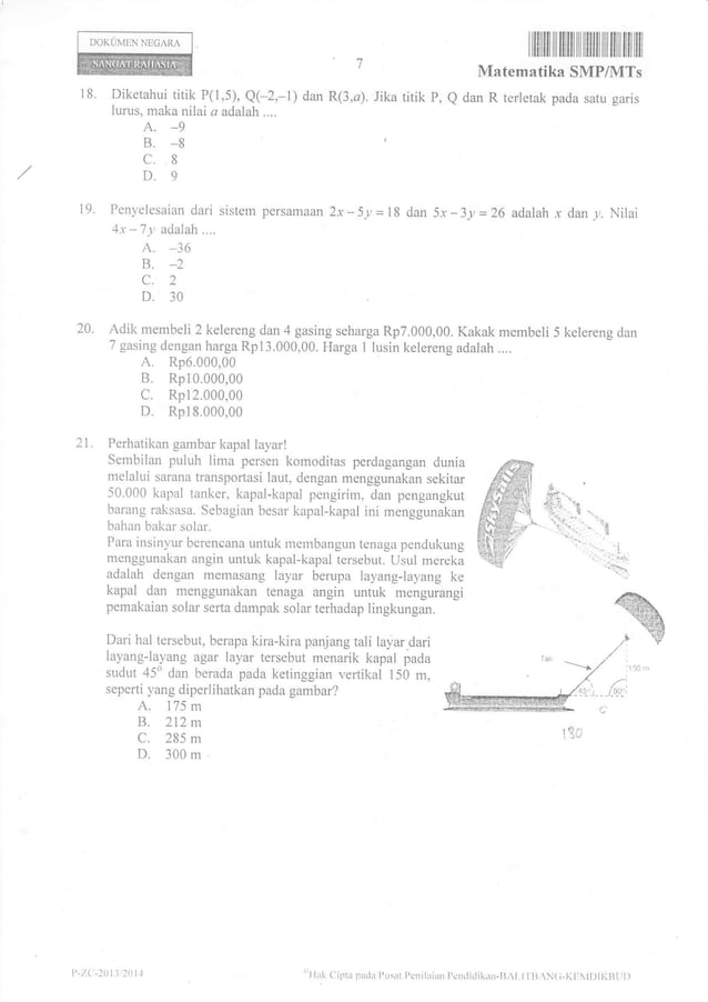 Soal un matematika smp 2014 paket 11 | PDF