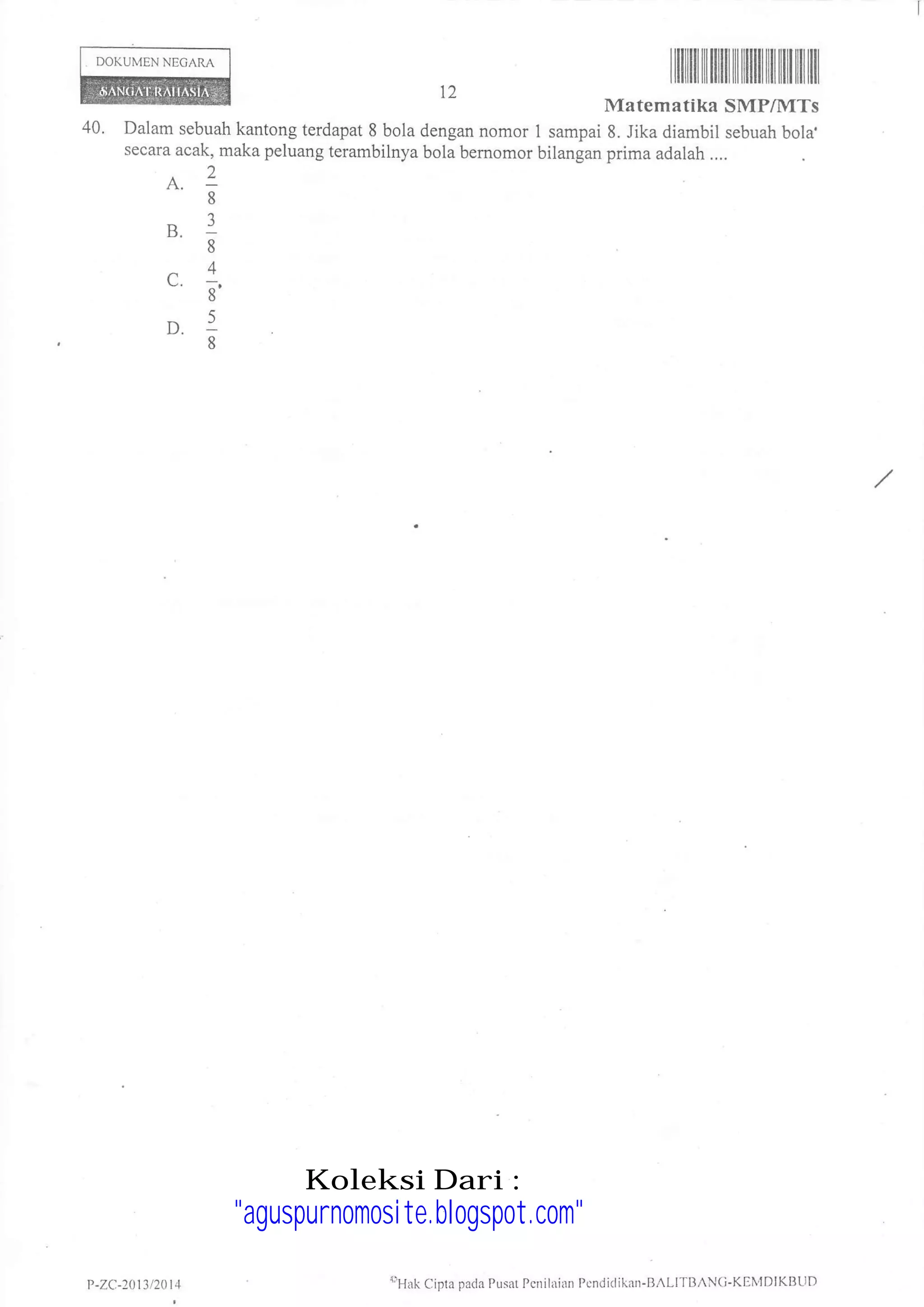 Soal un matematika smp 2014 paket 13 | PDF