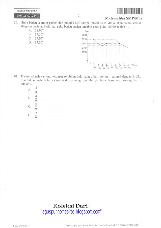 Soal un matematika smp 2014 paket 16 | PDF