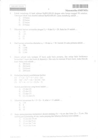 Soal un matematika smp 2014 paket 16 | PDF