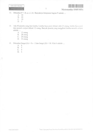 Soal un matematika smp 2014 paket 16 | PDF