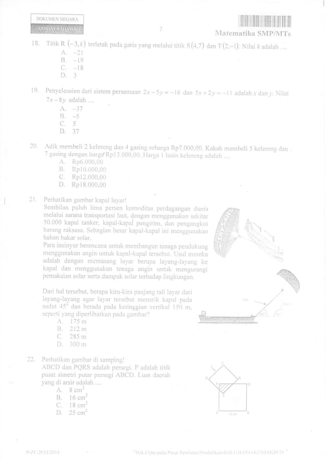 Soal un matematika smp 2014 paket 16 | PDF