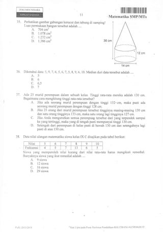 Soal un matematika smp 2014 paket 16 | PDF