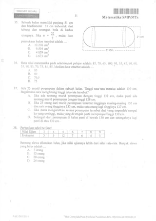 Soal un matematika smp 2014 paket 17 | PDF