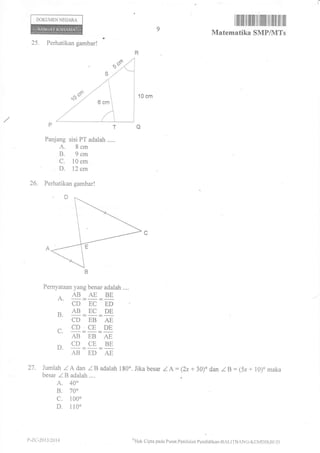 Soal un matematika smp 2014 paket 18 | PDF