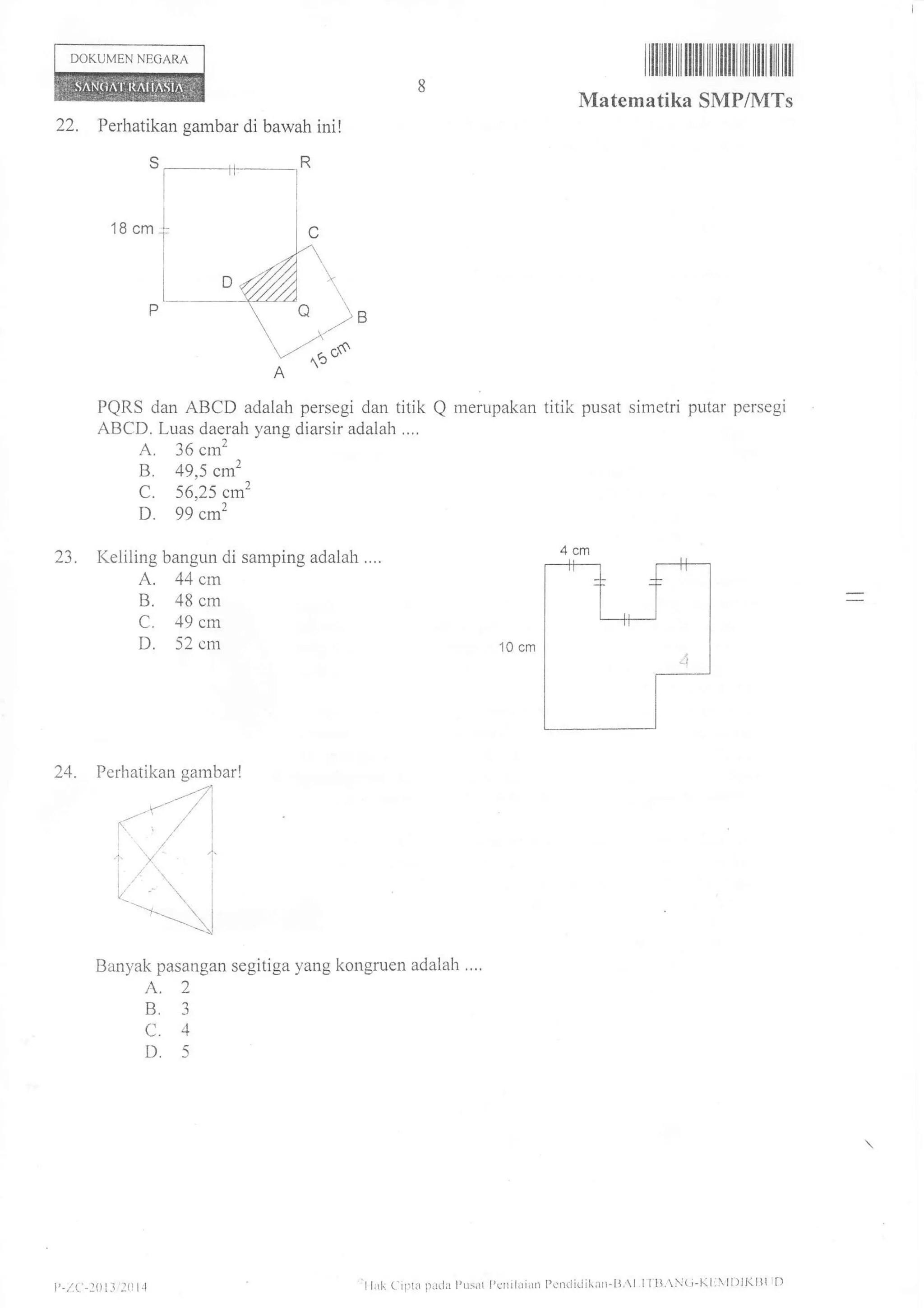 Soal un matematika smp 2014 paket 20 | PDF