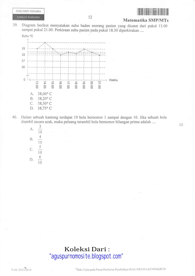 Soal un matematika smp 2014 paket 20 | PDF