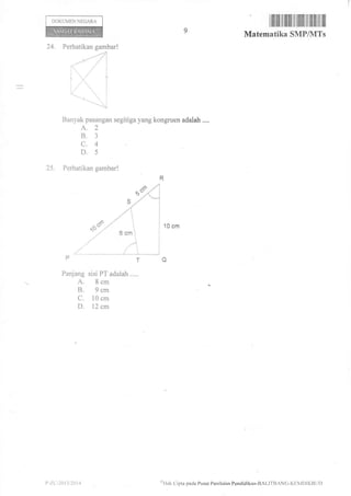 Soal un matematika smp 2014 paket 3 | PDF