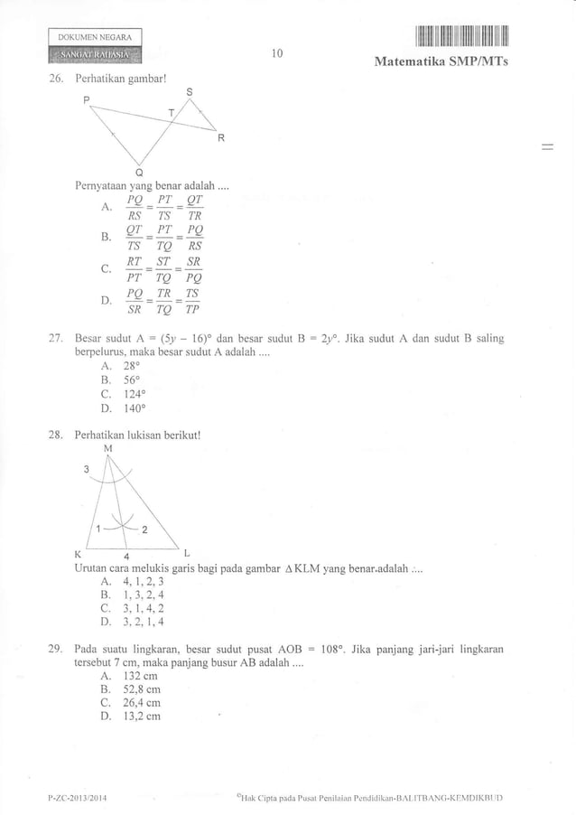 Soal un matematika smp 2014 paket 3 | PDF