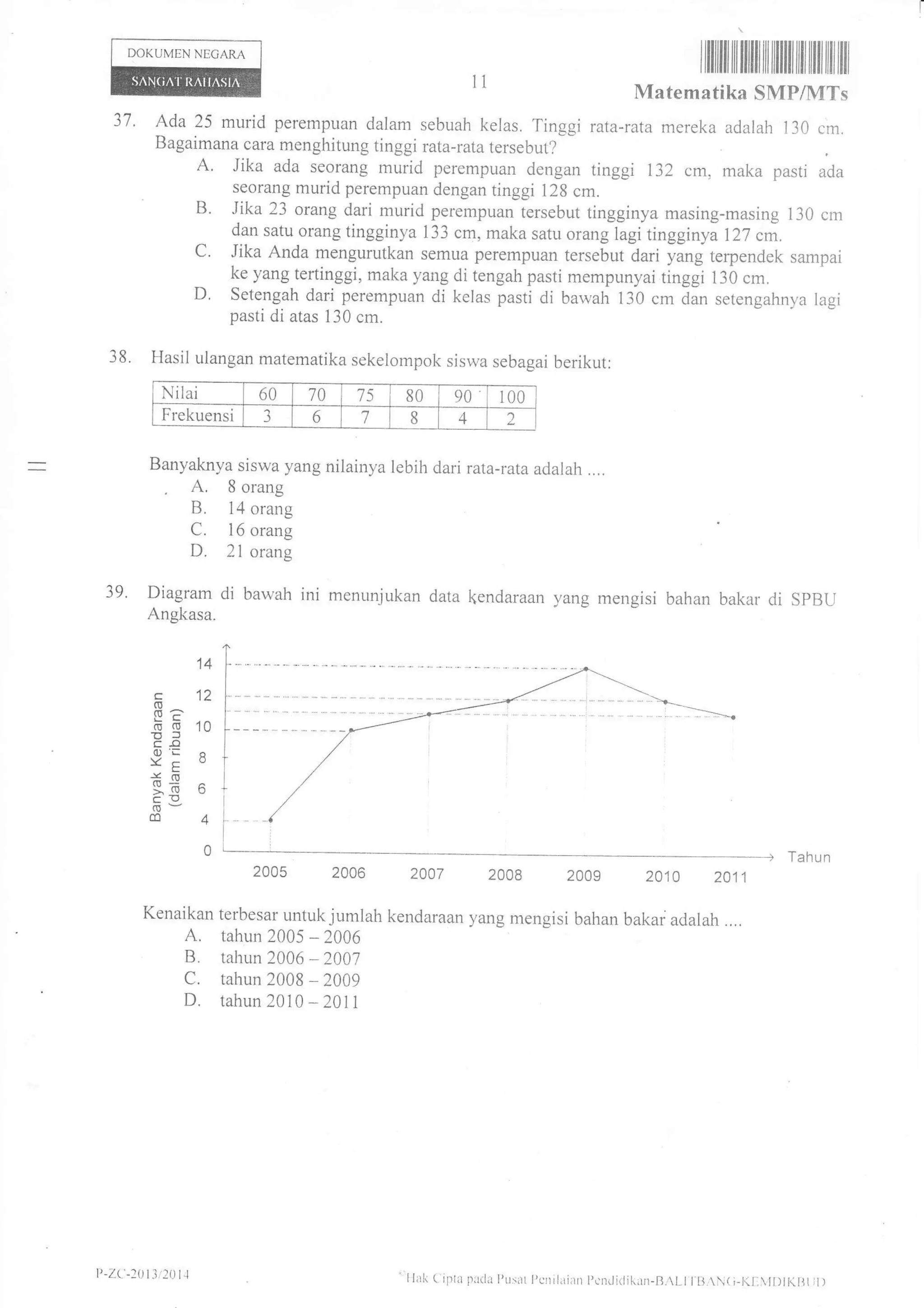Soal un matematika smp 2014 paket 9 | PDF
