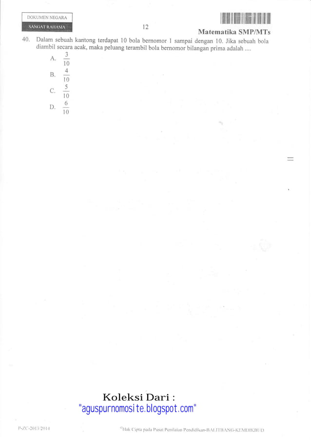 Soal un matematika smp 2014 paket 9 | PDF