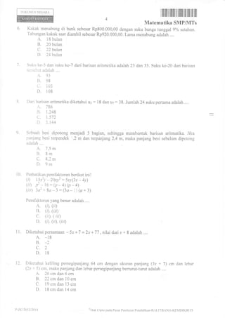 Soal un matematika smp 2014 paket 9 | PDF