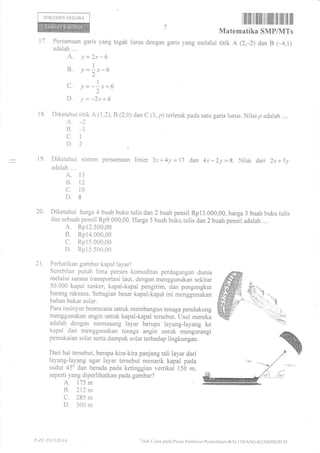 Soal un matematika smp 2014 paket 9 | PDF