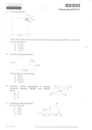 Soal un matematika smp 2014 paket 9 | PDF