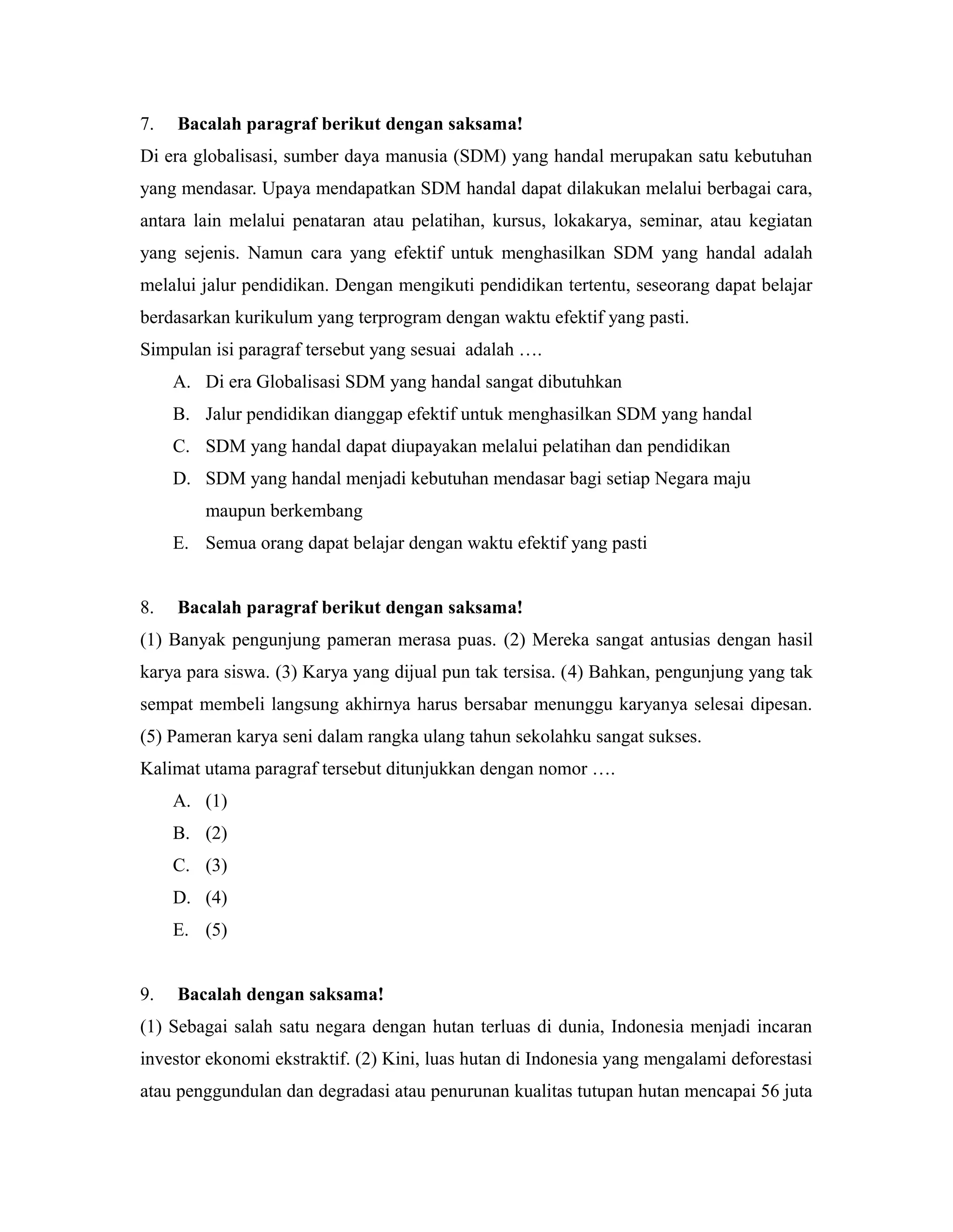 Contoh soal unsur paragraf | PDF