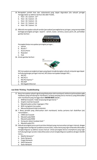 Soal usbn dkk (dasar-dasar teknik komputer & informatika) | DOCX