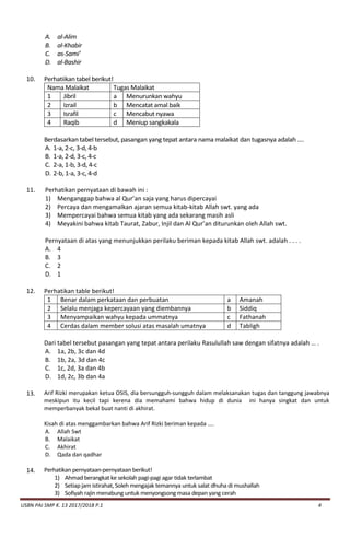 Soal usbn pai k. 13 smp 2018 paket 1 | PDF