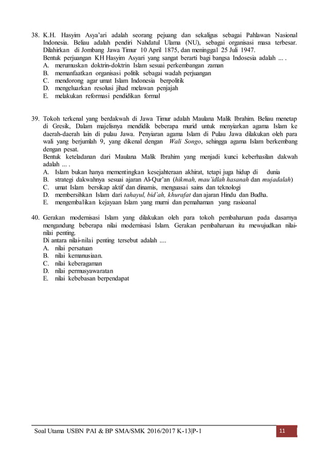 Soal usbn pai_sma_smk_k_13_paket | PDF