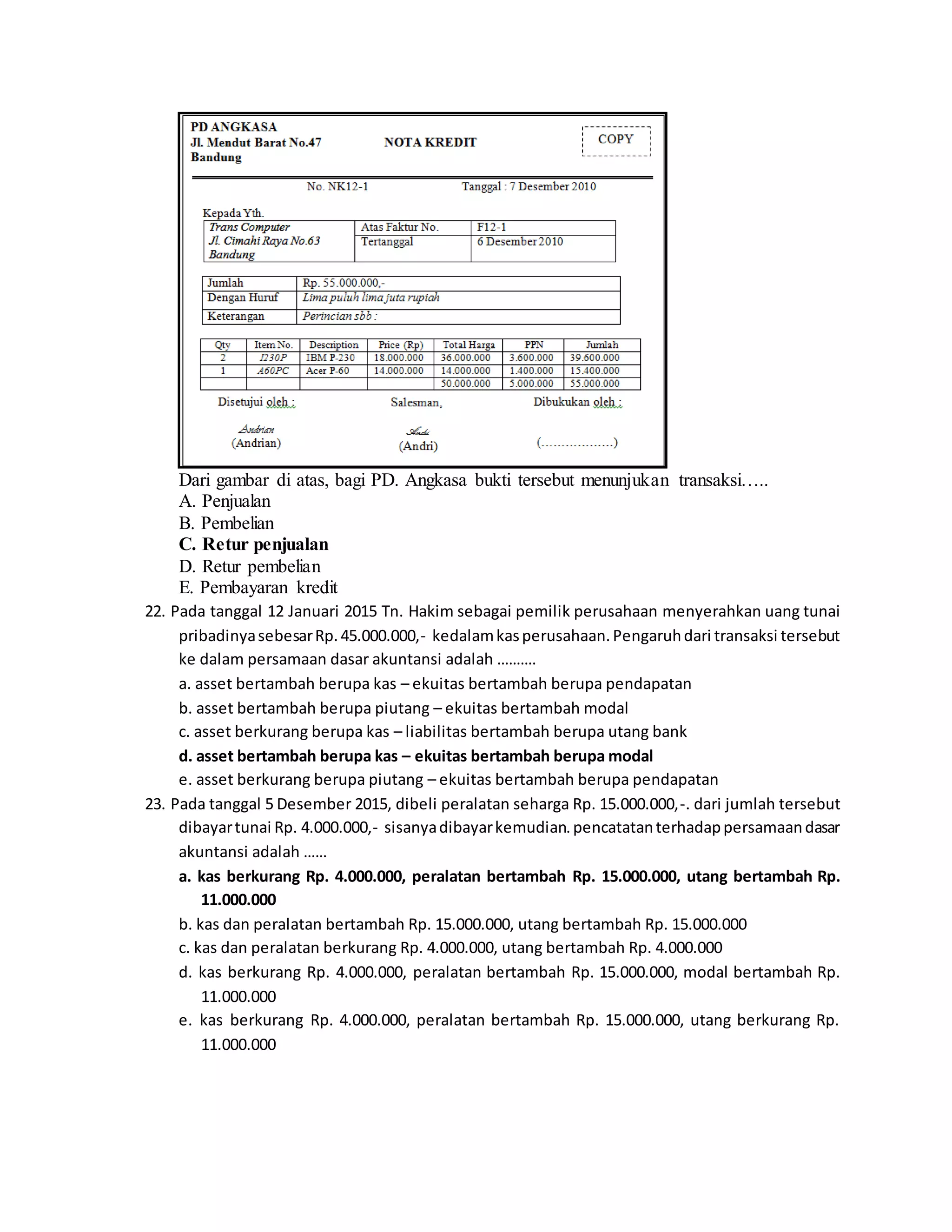 Soal usbn pengantar akuntansi 1819 | DOCX