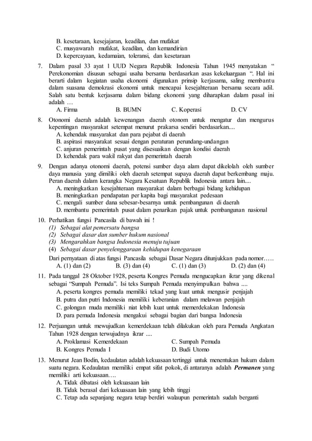 latihan soal ppkn kelas 9 | PDF