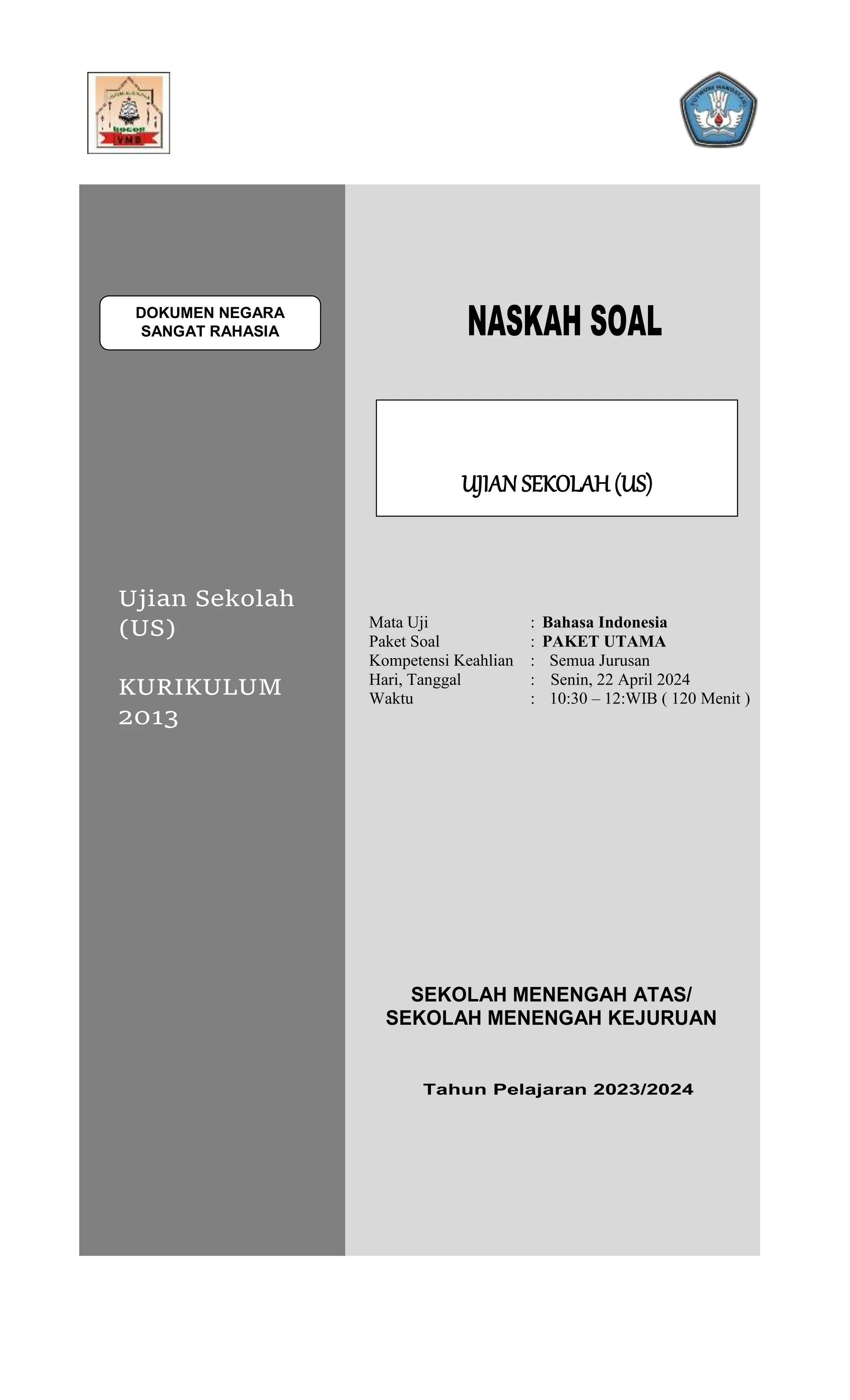 Soal Ujian Sekolah TULIS Bahasa INDO 2024 | PDF