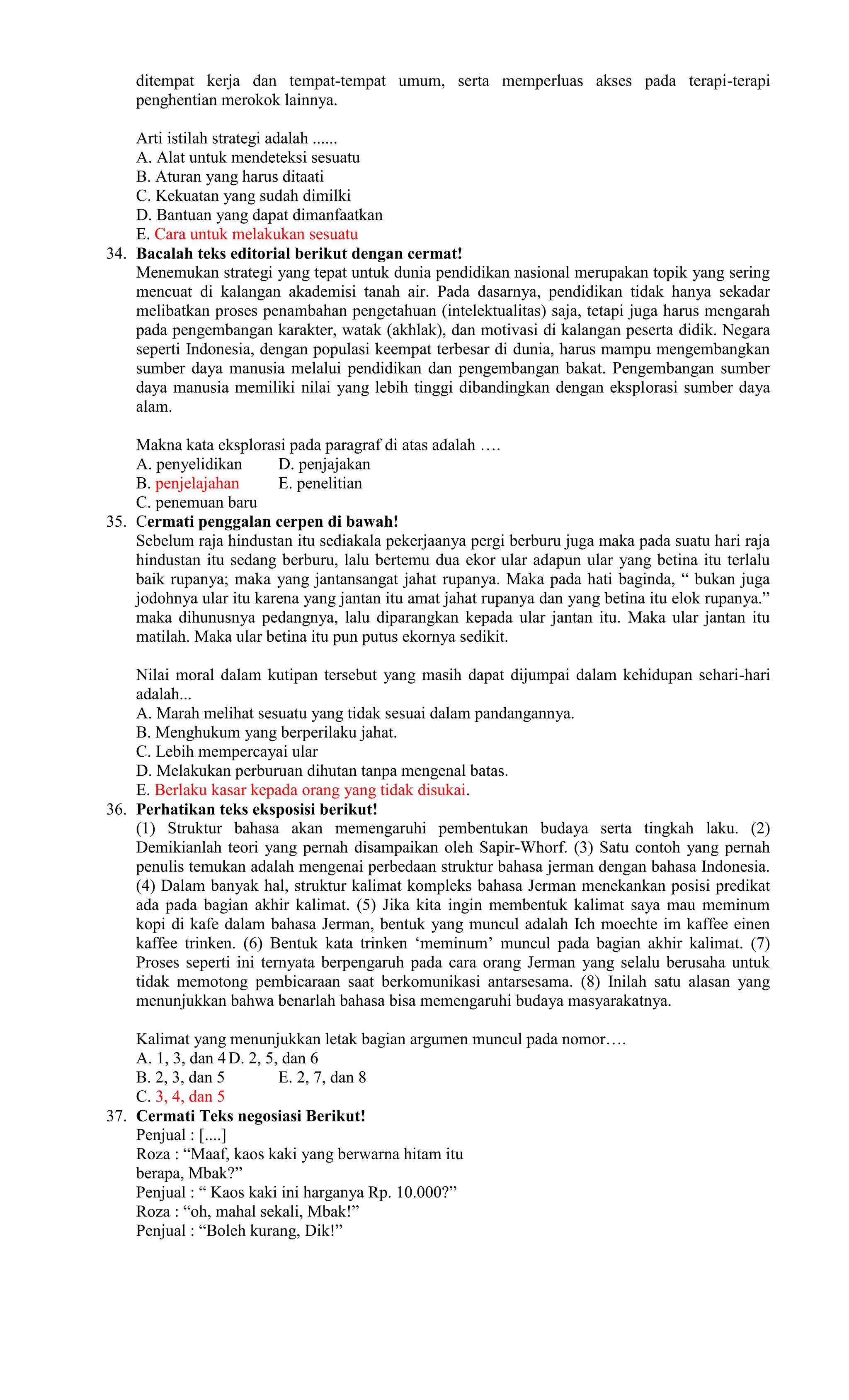 Soal Ujian Sekolah TULIS Bahasa INDO 2024 | PDF