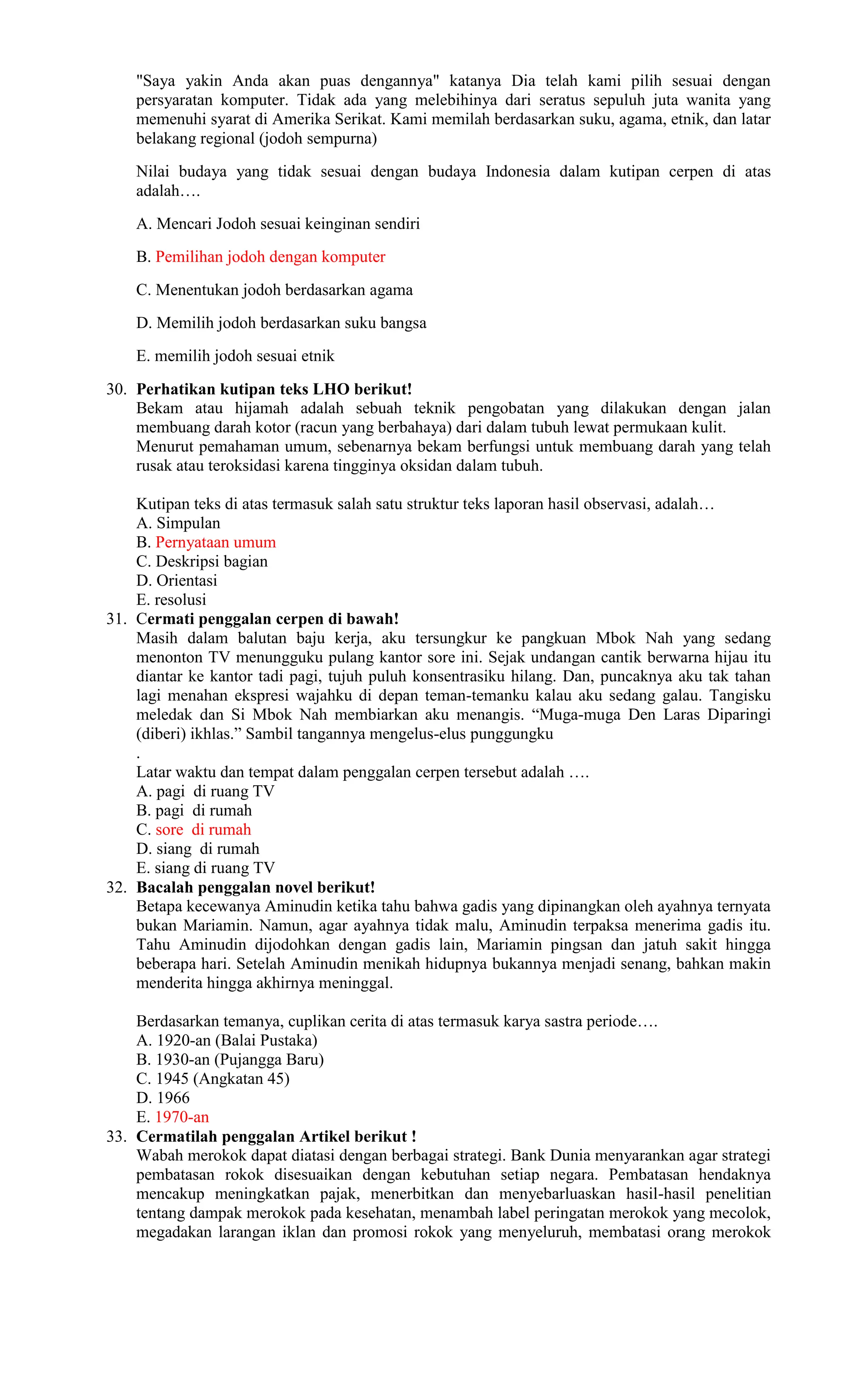 Soal Ujian Sekolah TULIS Bahasa INDO 2024 | PDF