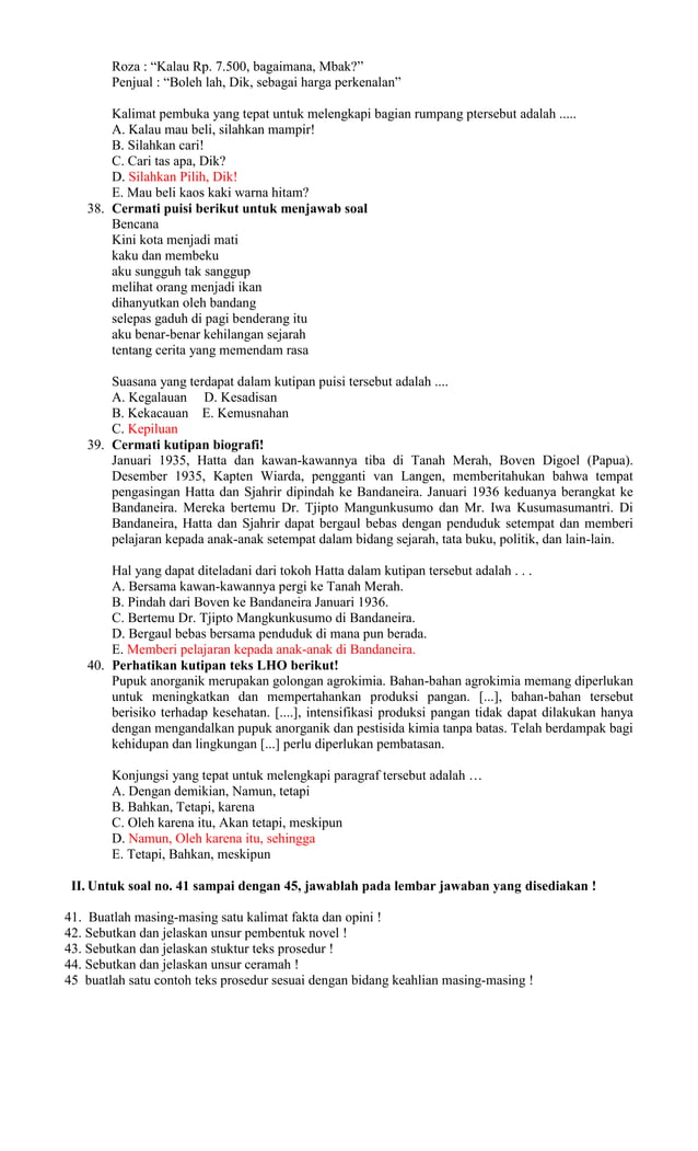 Soal Ujian Sekolah TULIS Bahasa INDO 2024 | PDF