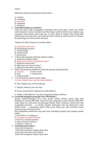 Soal Ujian Sekolah TULIS Bahasa INDO 2024 | PDF