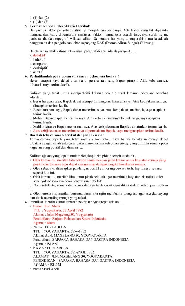 Soal Ujian Sekolah TULIS Bahasa INDO 2024 | PDF