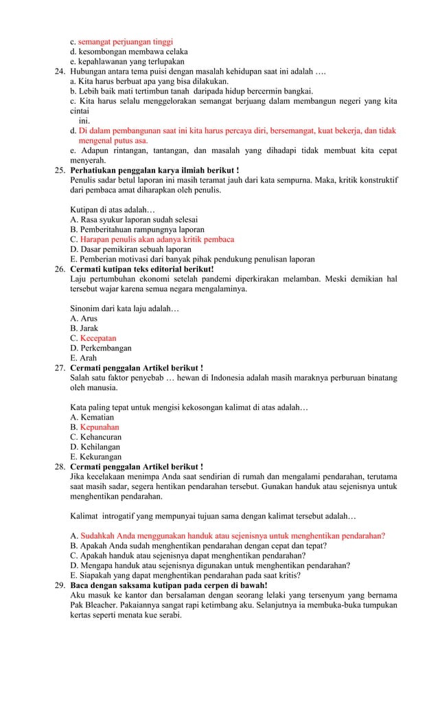 Soal Ujian Sekolah TULIS Bahasa INDO 2024 | PDF