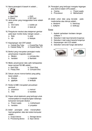 Soal UTS TIK kelas 7 semester 2 hardware | DOCX