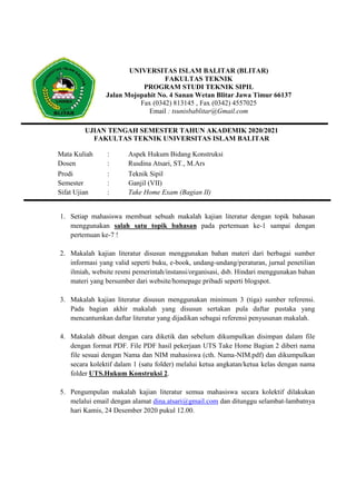 Soal uts aspek hukum kondstruksi | PDF