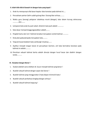Soal UTS Bahasa Indonesia Kelas 5 Semester 2 | DOC