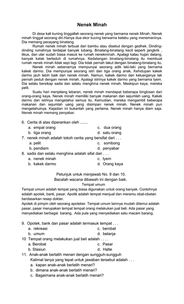 Soal uts bahasa indonesia kelas 3 semester 1 | PDF