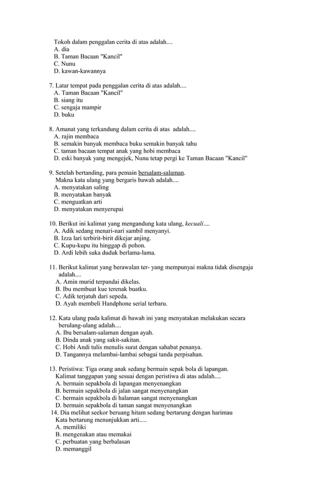 Soal uts bhs indonesia kelas 5 semester 2 | DOC