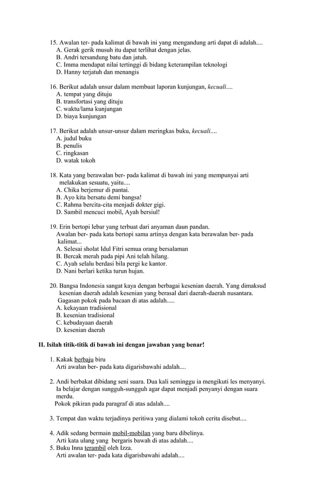Soal uts bhs indonesia kelas 5 semester 2 | DOC