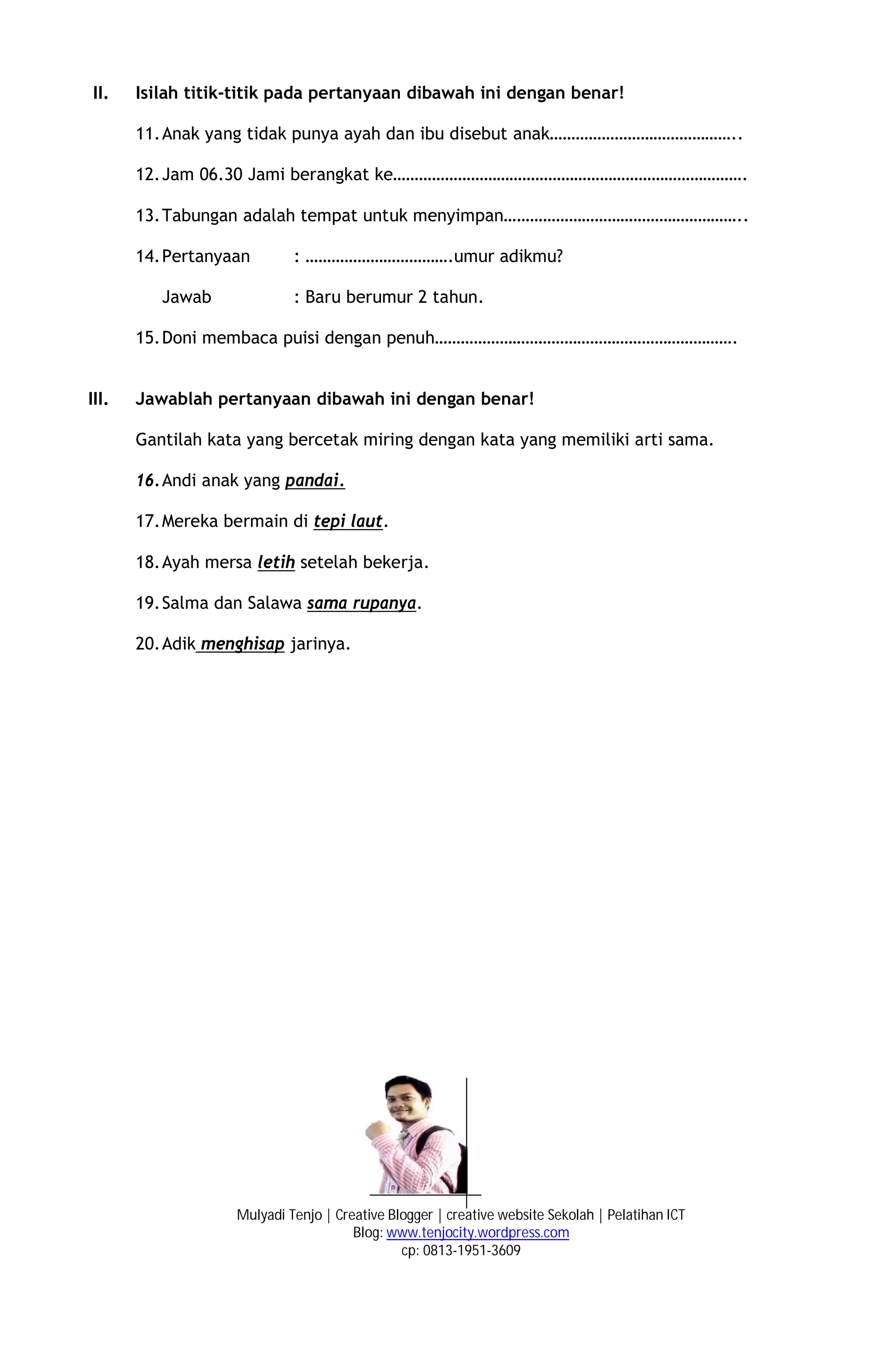 Soal uts bindo kelas 2 semester 1 | PDF