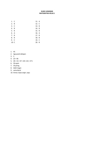 Soal uts genap matematika kelas 1 2017 | PDF